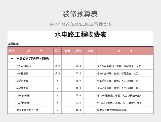 装修预算表 包站长
